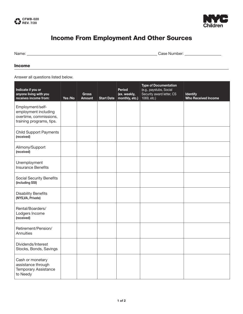 Form CFWB-020 - Fill Out, Sign Online and Download Printable PDF, New ...