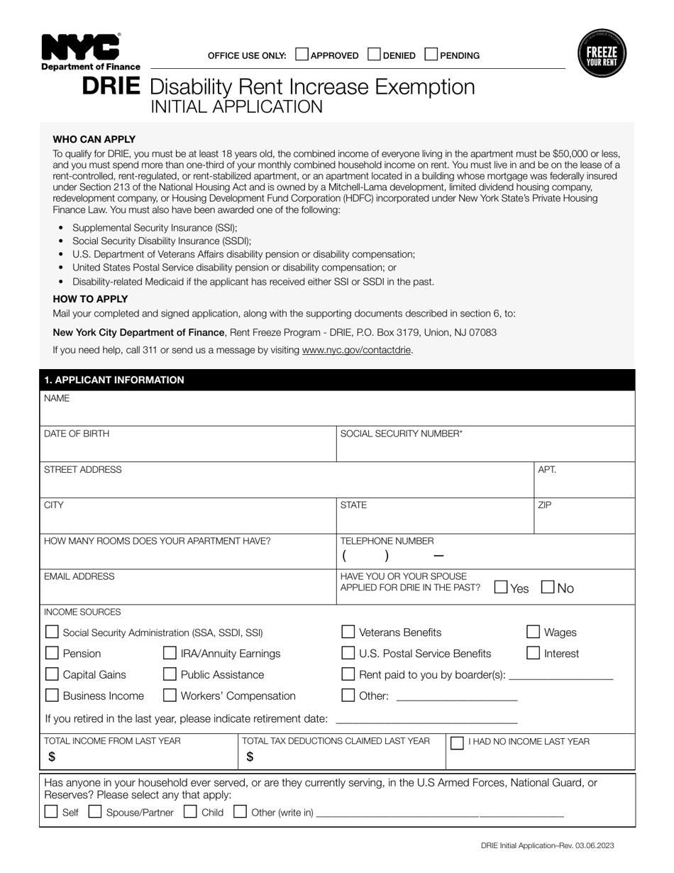 New York City Disability Rent Increase Exemption (Drie) Initial ...