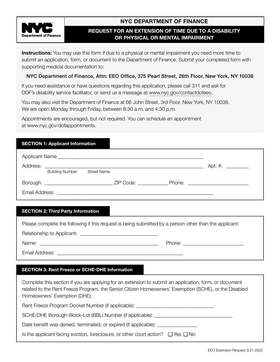 New York City Request for an Extension of Time Due to a Disability or ...