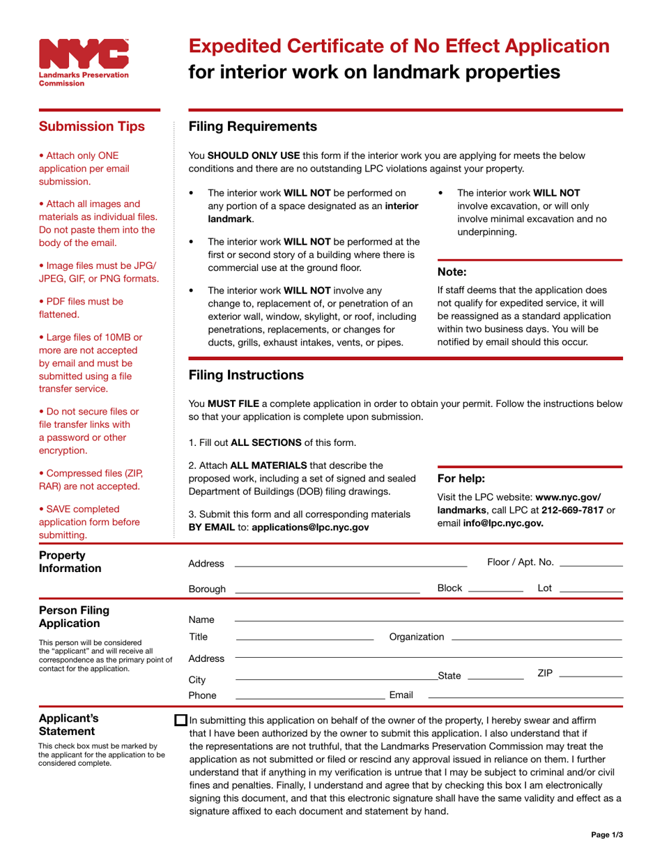 New York City Expedited Certificate of No Effect Application for ...