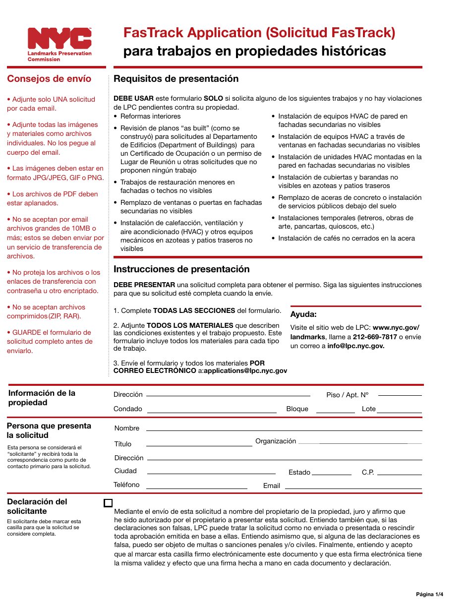 New York City Solicitud Fastrack Para Trabajos En Propiedades ...
