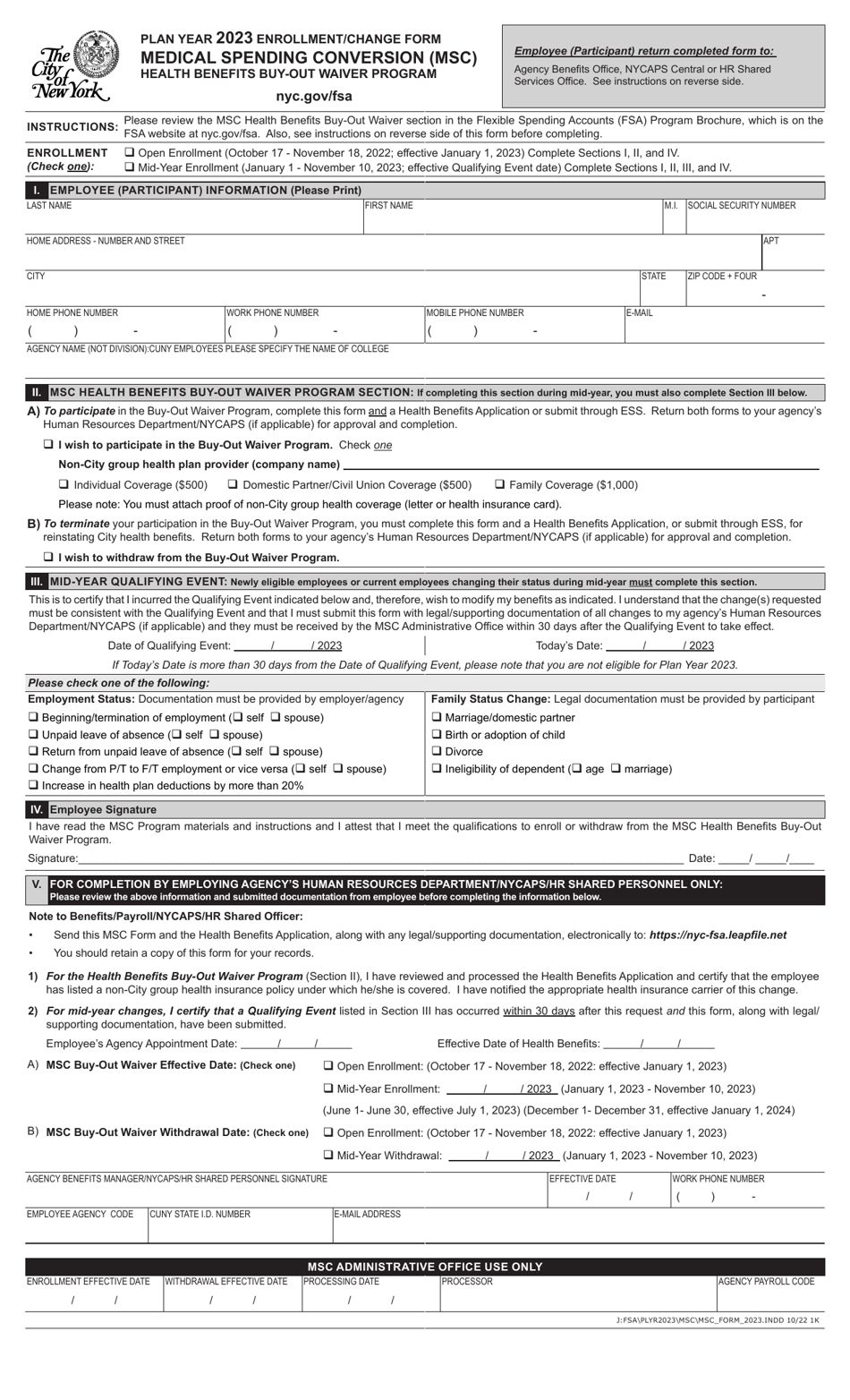 2023 New York City Plan Year Enrollment/Change Form - Medical Spending ...