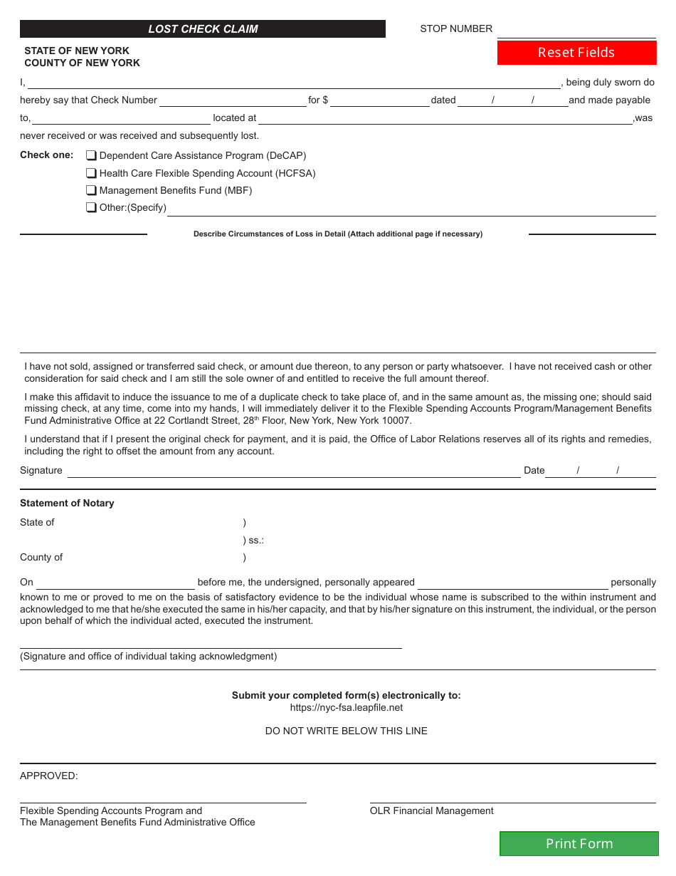 New York City Lost Check Claim - Fill Out, Sign Online and Download PDF ...