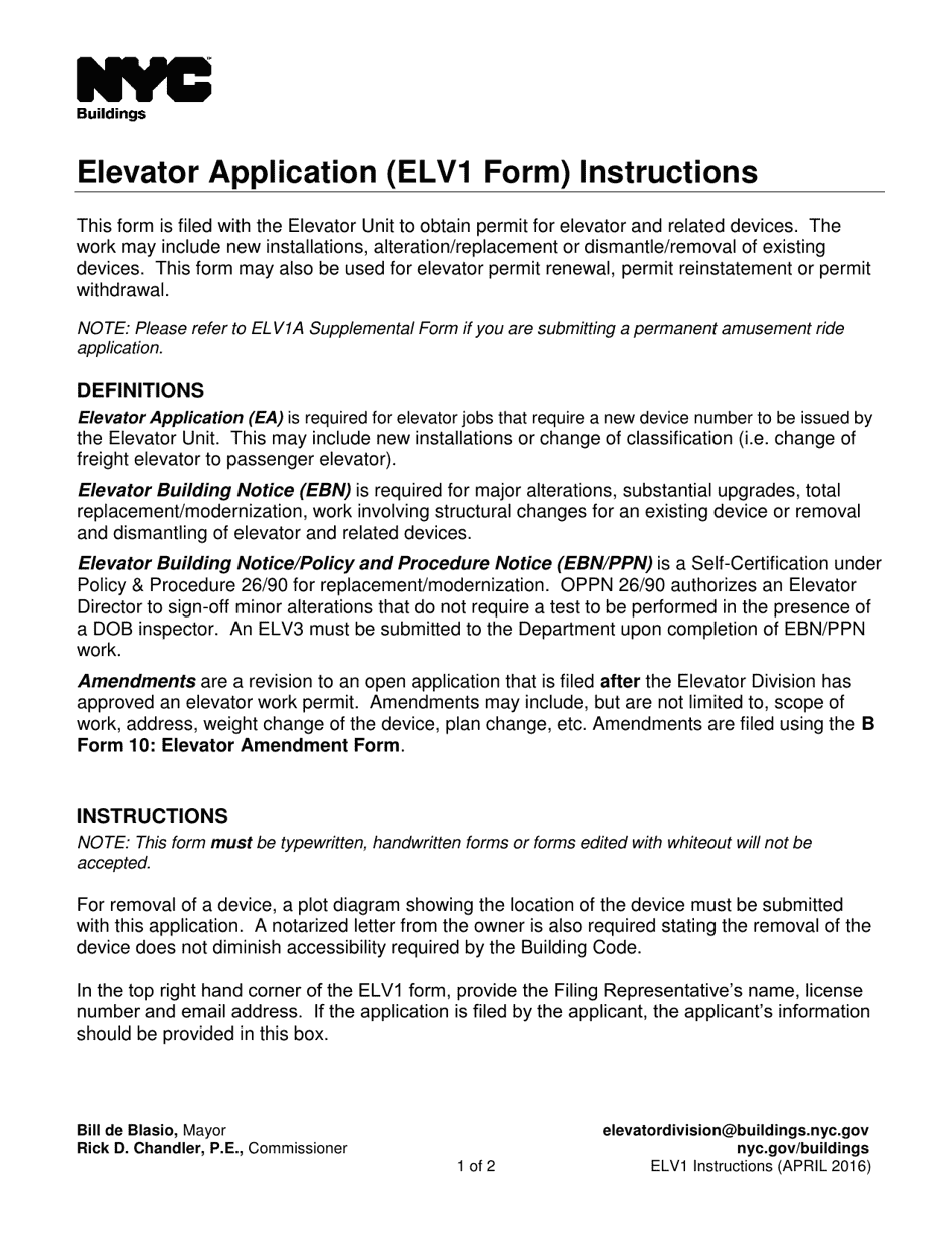 Download Instructions for Form ELV1 Elevator Application PDF ...