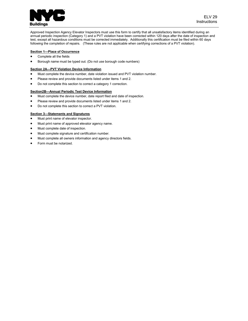 Download Instructions for Form ELV29 Elevator Affirmation of Correction ...