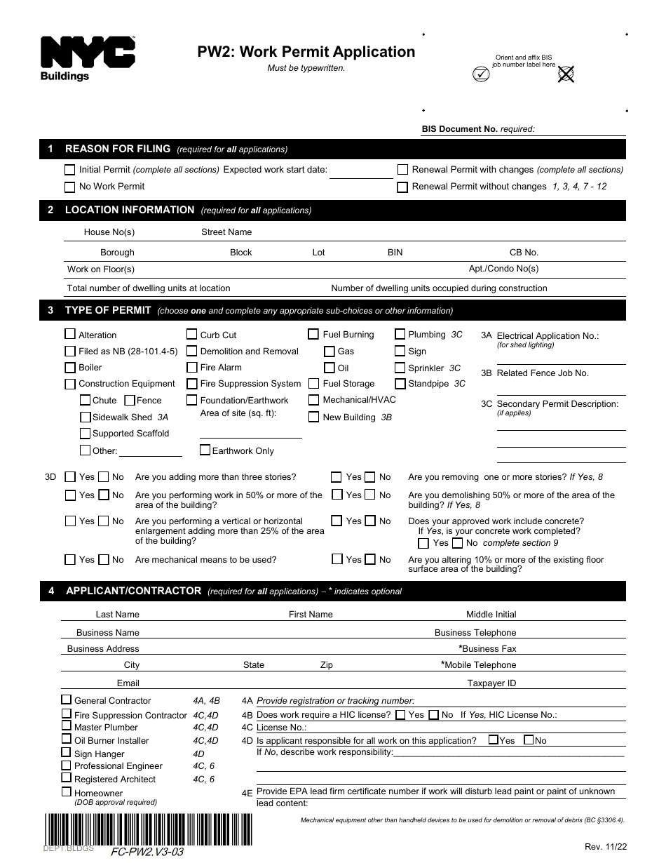 Form PW2 Download Fillable PDF or Fill Online Work Permit Application ...