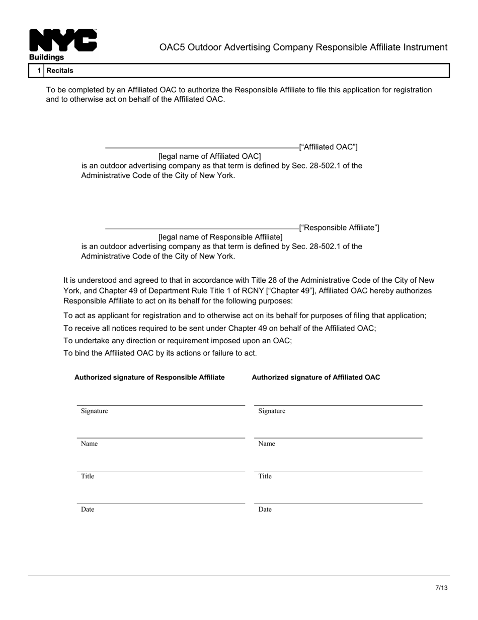 Form OAC5 - Fill Out, Sign Online and Download Fillable PDF, New York ...