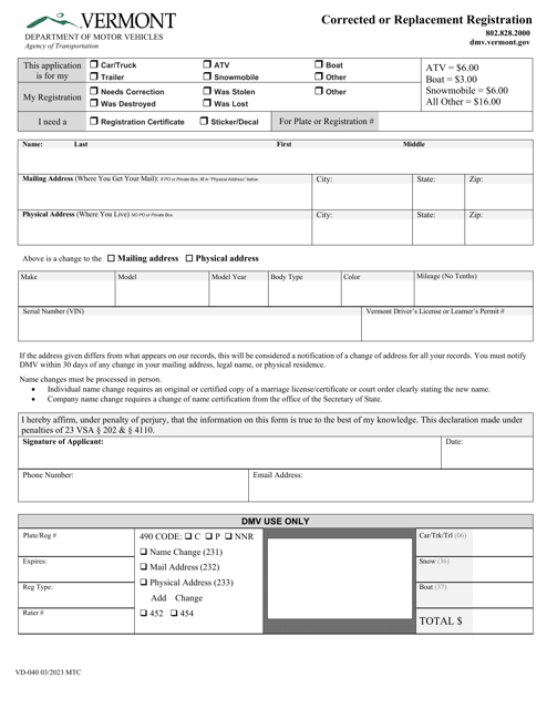 Form VD-040 Download Fillable PDF or Fill Online Corrected or ...