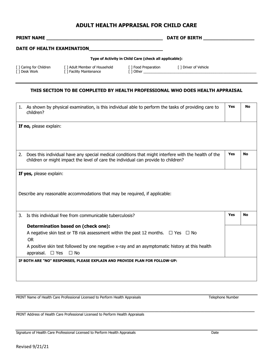 Delaware Adult Health Appraisal for Child Care - Fill Out, Sign Online ...
