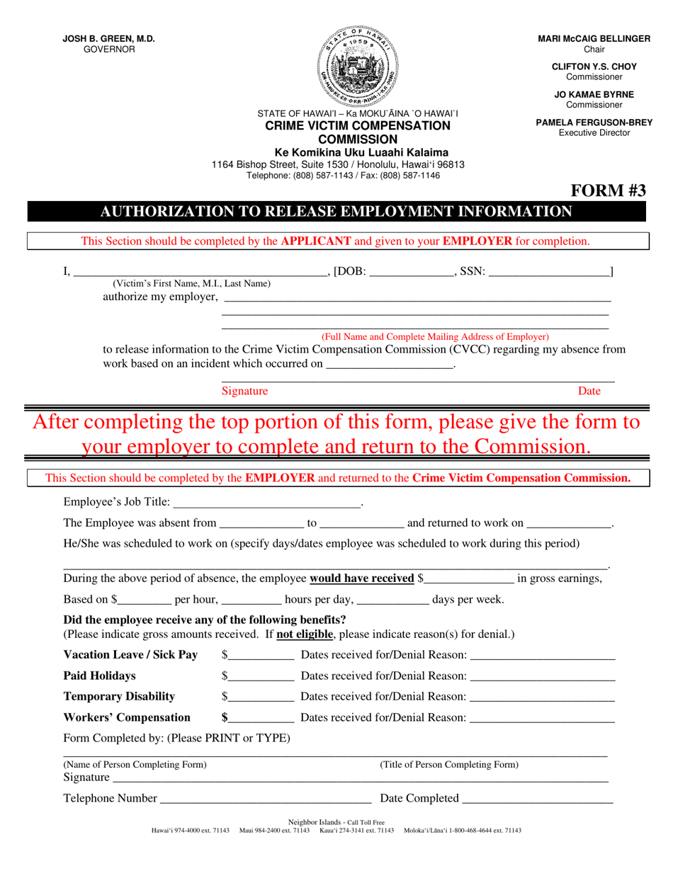 Form 3 - Fill Out, Sign Online and Download Printable PDF, Hawaii ...