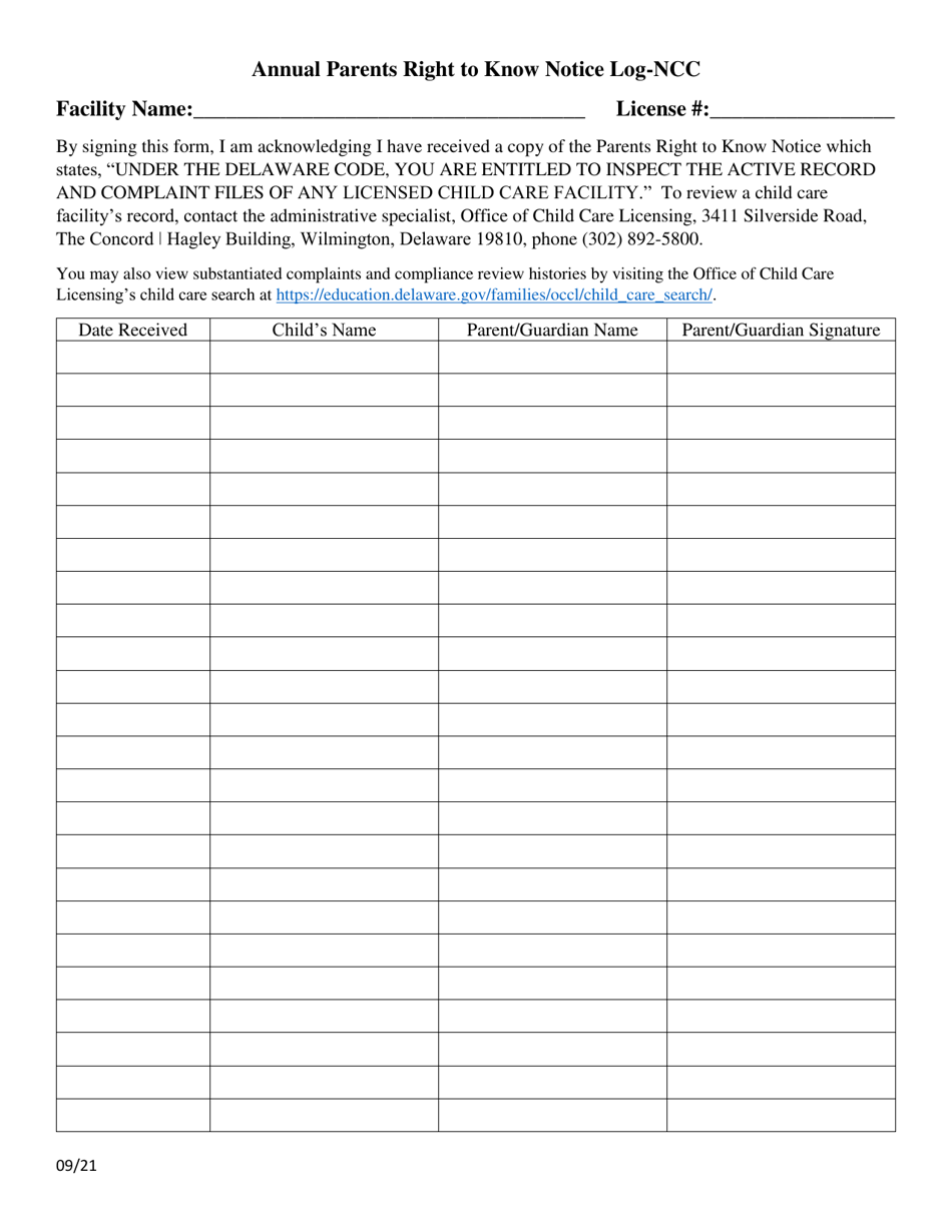 Delaware Annual Parents Right to Know Notice Log-Ncc - Fill Out, Sign ...