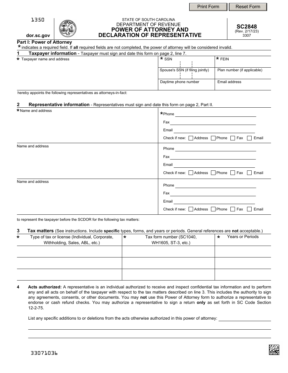 Form SC2848 Download Fillable PDF or Fill Online Power of Attorney and ...