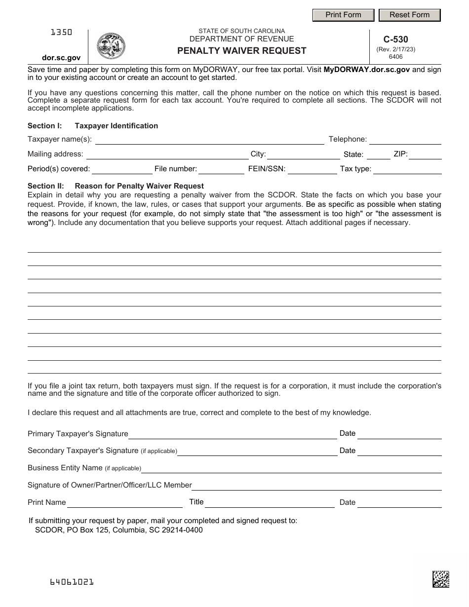 Form C-530 Download Fillable PDF or Fill Online Penalty Waiver Request ...