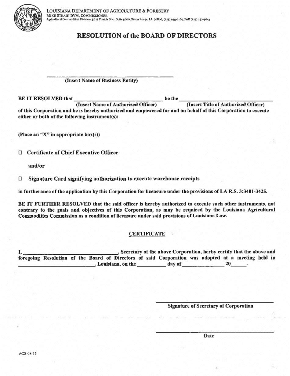 Louisiana Resolution of the Board of Directors - Fill Out, Sign Online ...