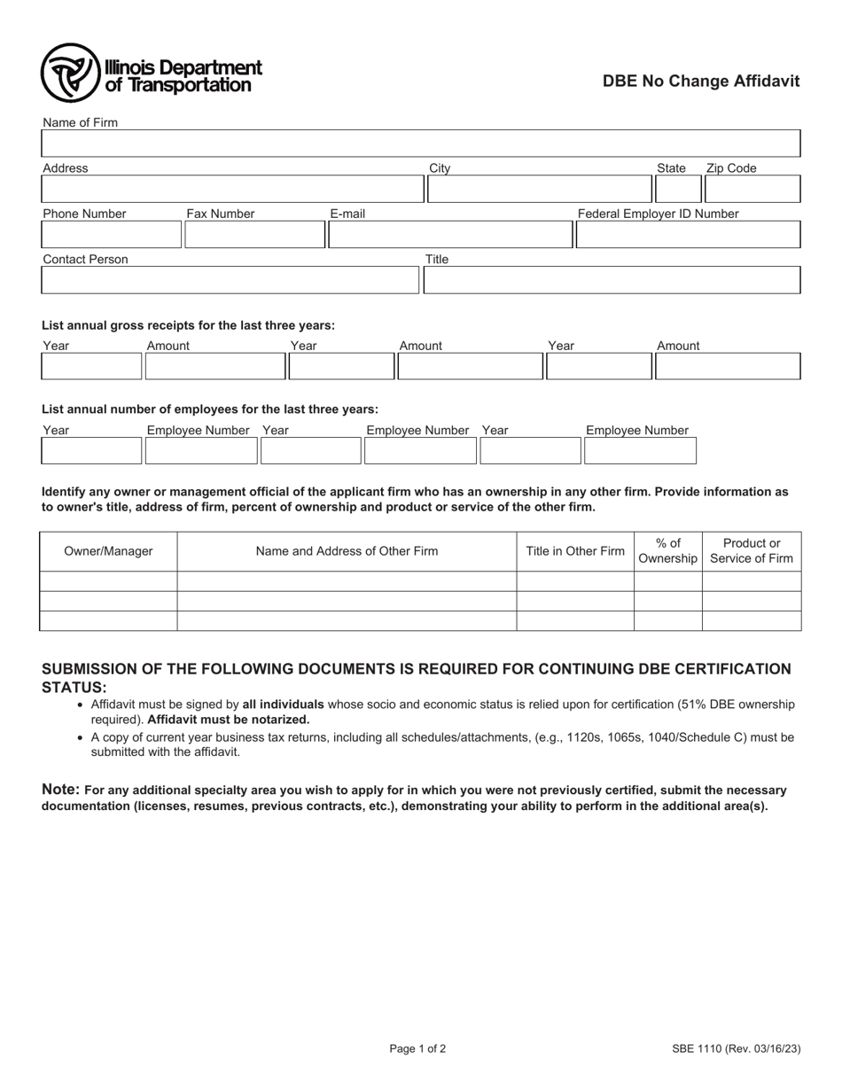Form SBE1110 Download Fillable PDF or Fill Online Dbe No Change ...