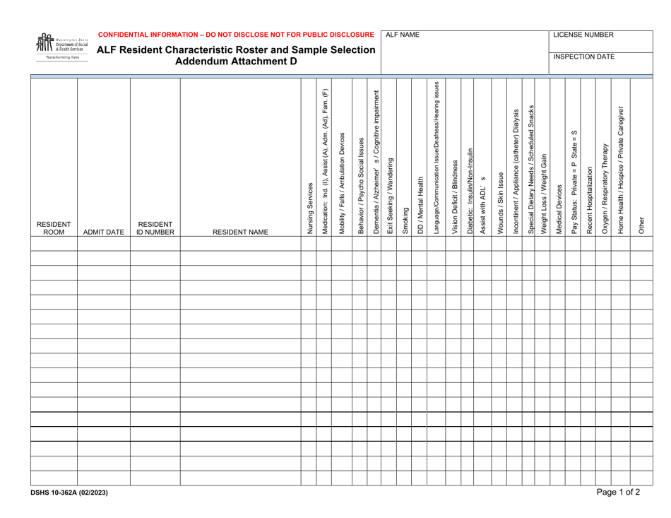 DSHS Form 10-362A Attachment D - Fill Out, Sign Online and Download ...