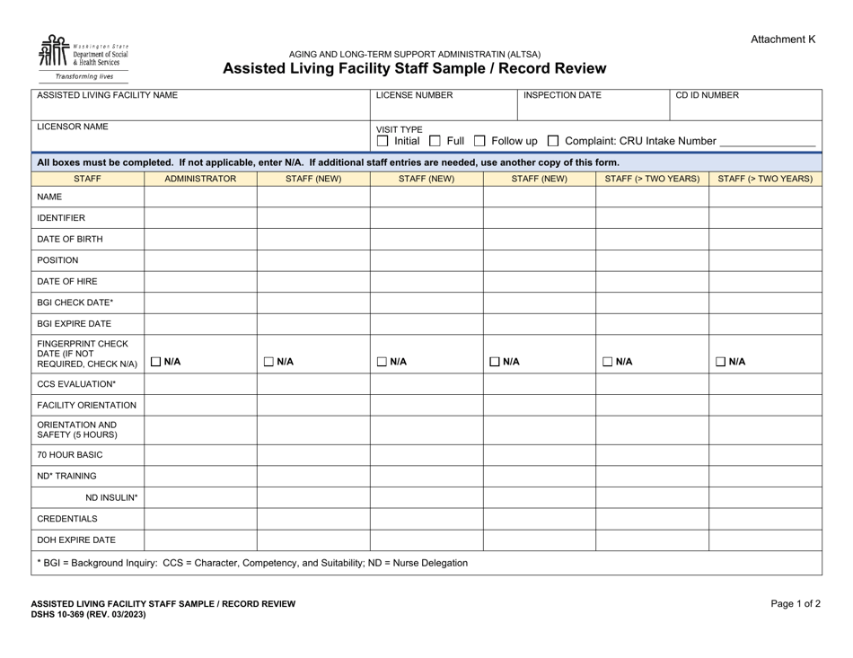 DSHS Form 10-369 Attachment K - Fill Out, Sign Online and Download ...