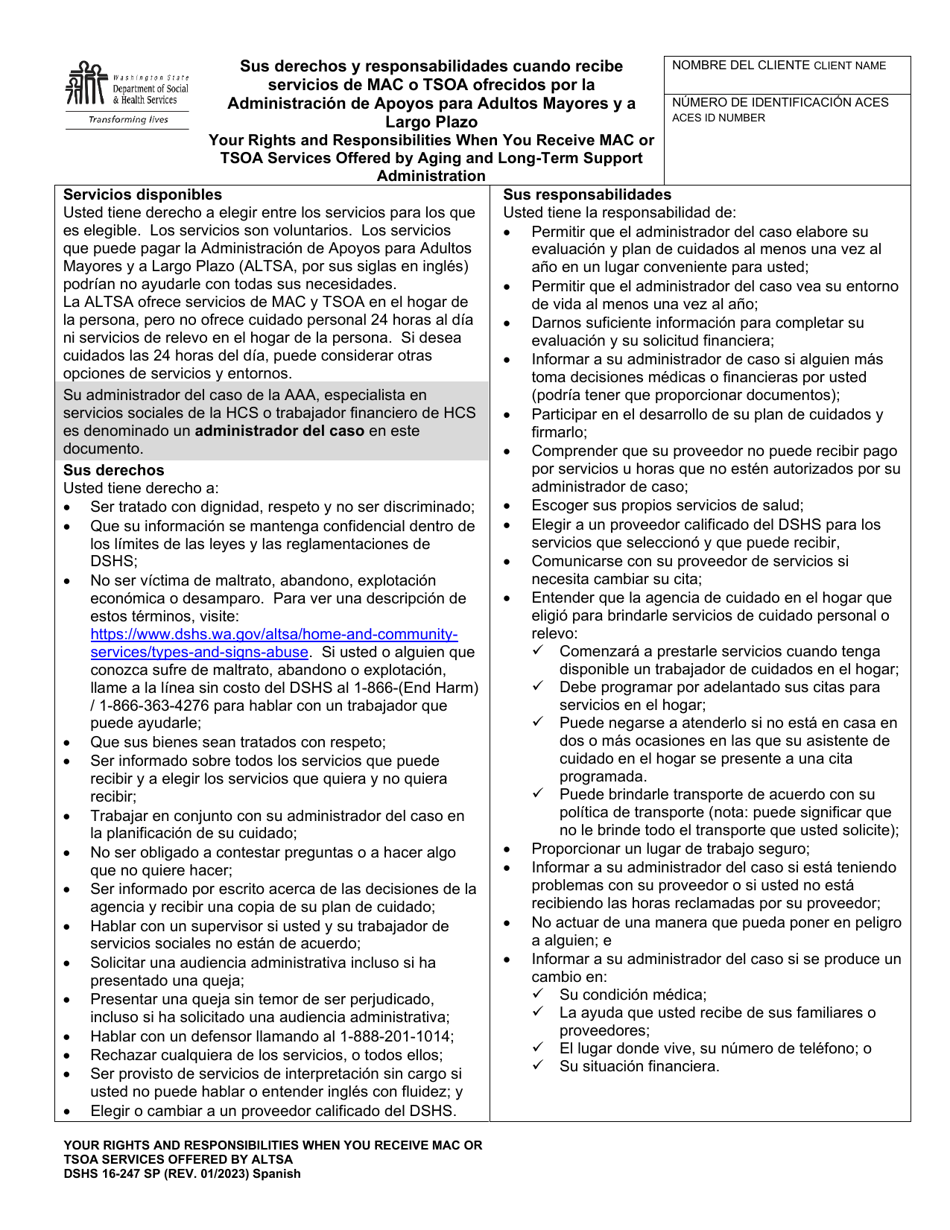 DSHS Formulario 16-247 - Fill Out, Sign Online and Download Printable ...