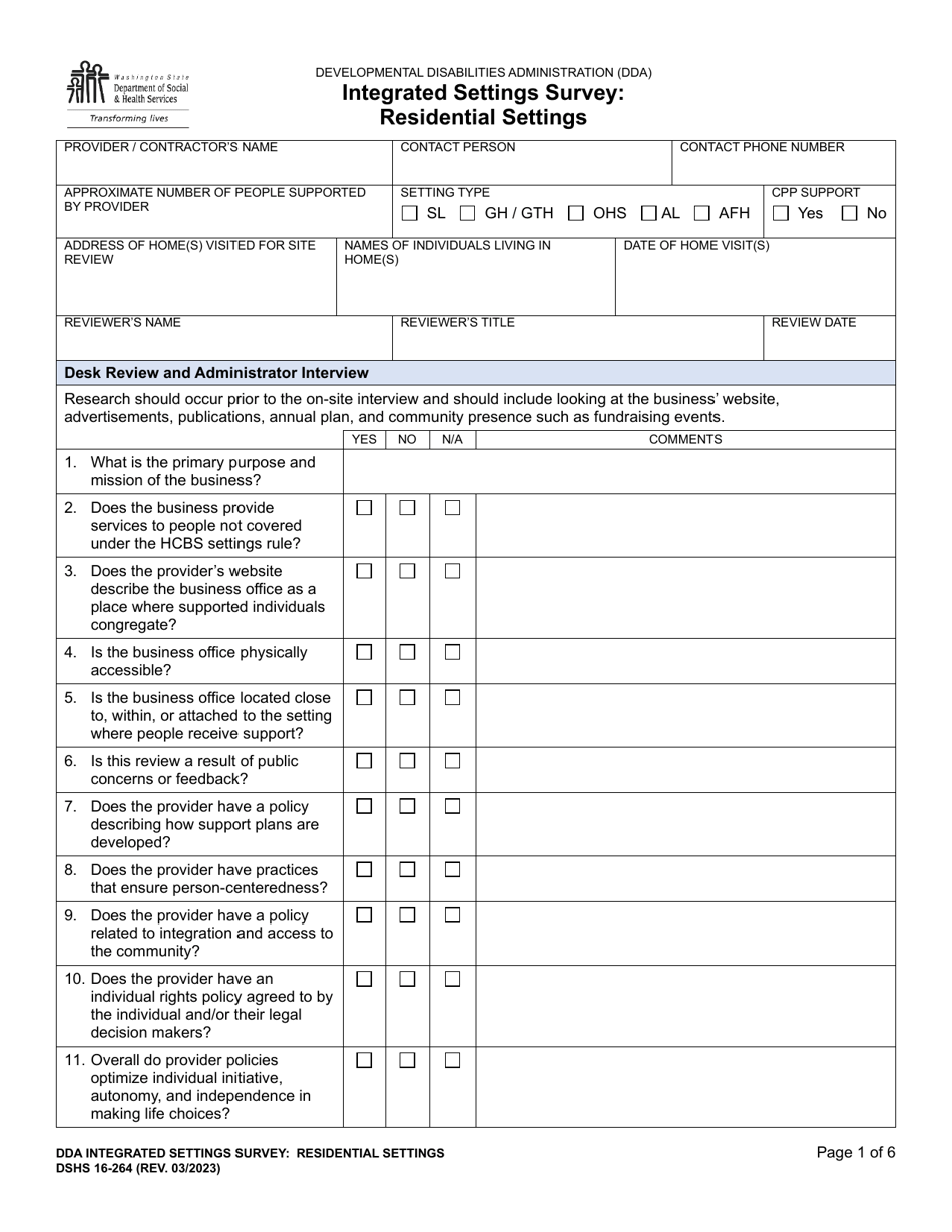 DSHS Form 16-264 - Fill Out, Sign Online and Download Printable PDF ...