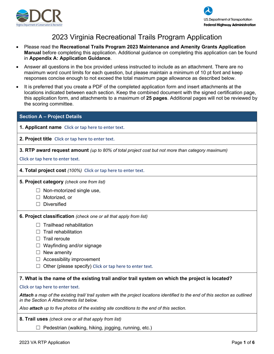 2023 Virginia Virginia Recreational Trails Program Application - Fill ...