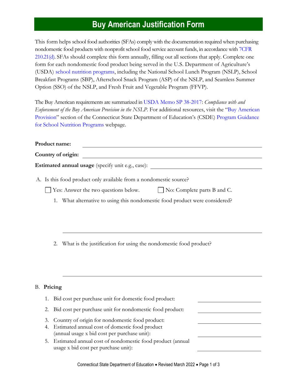 Connecticut Buy American Justification Form - Fill Out, Sign Online and ...