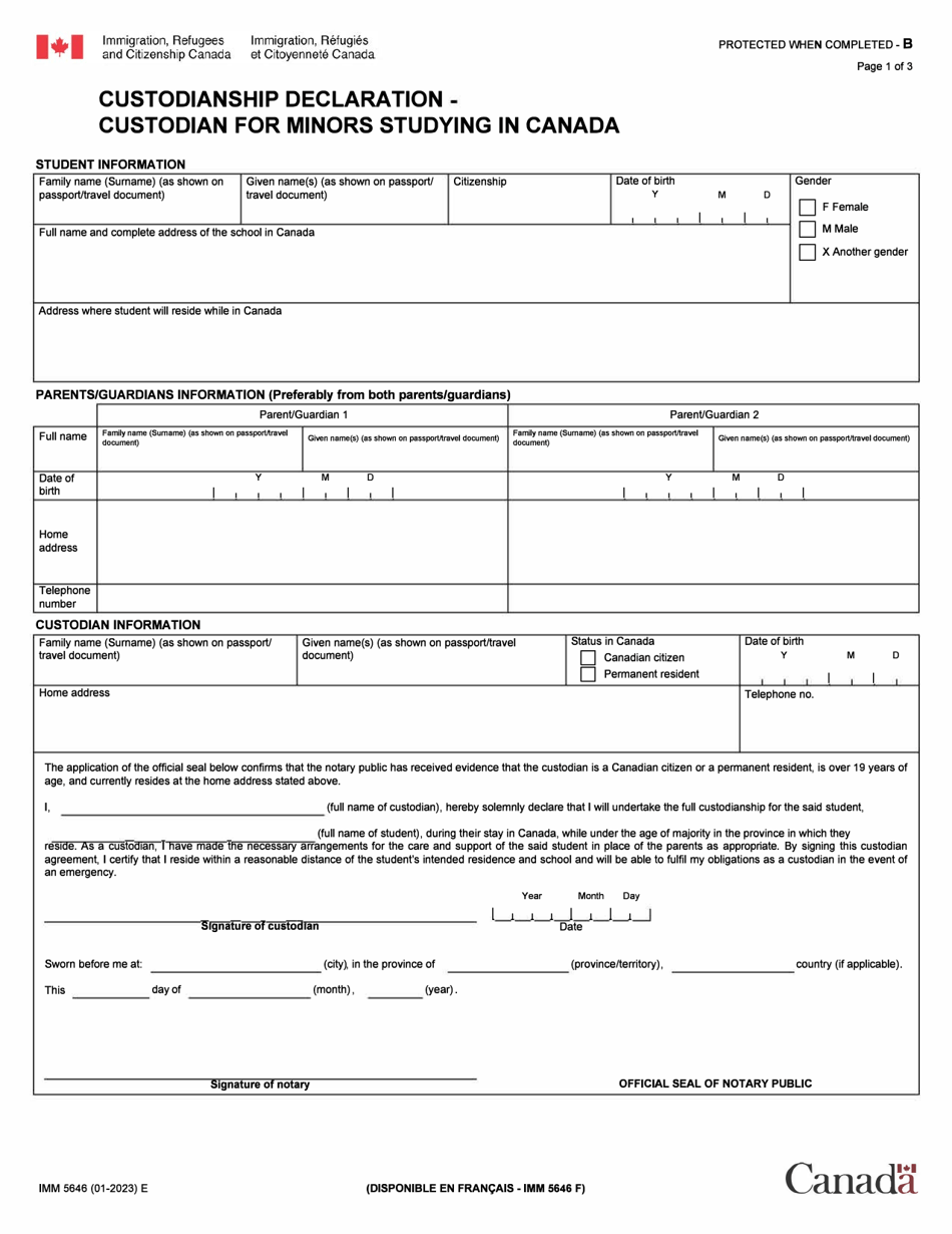Form IMM5646 Download Fillable PDF Custodian Declaration - Custodian ...