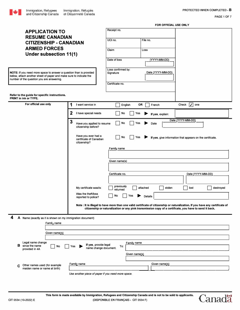 Form CIT0534 Download Fillable PDF or Fill Online Application to Resume ...