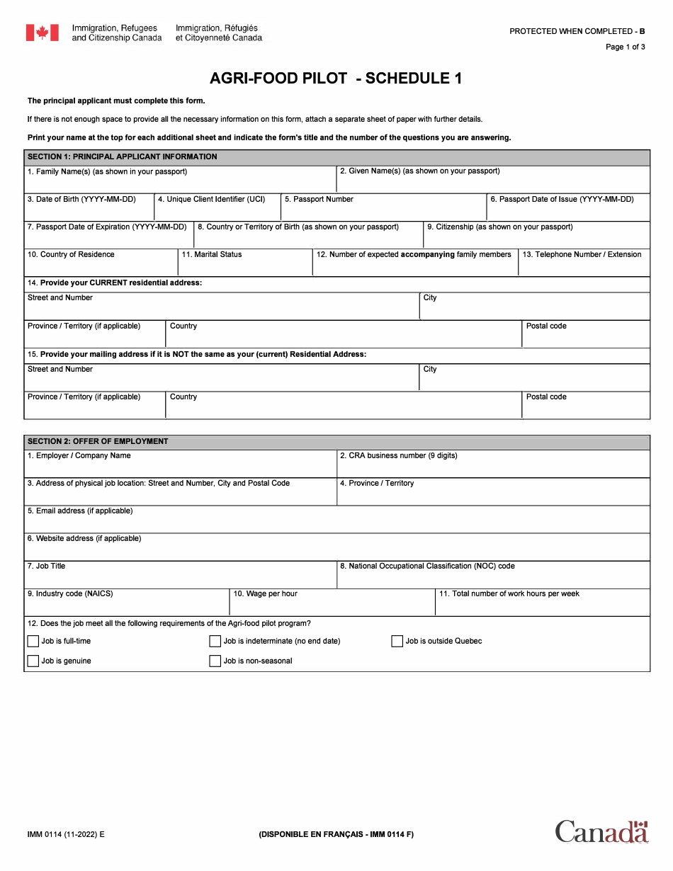 Form IMM0114 Schedule 1 - Fill Out, Sign Online and Download Fillable PDF, Canada | Templateroller