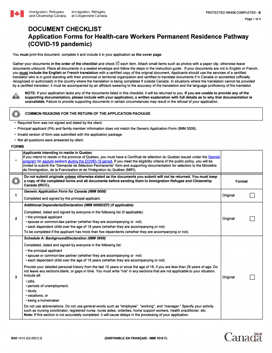 Form IMM1015 - Fill Out, Sign Online and Download Fillable PDF, Canada ...