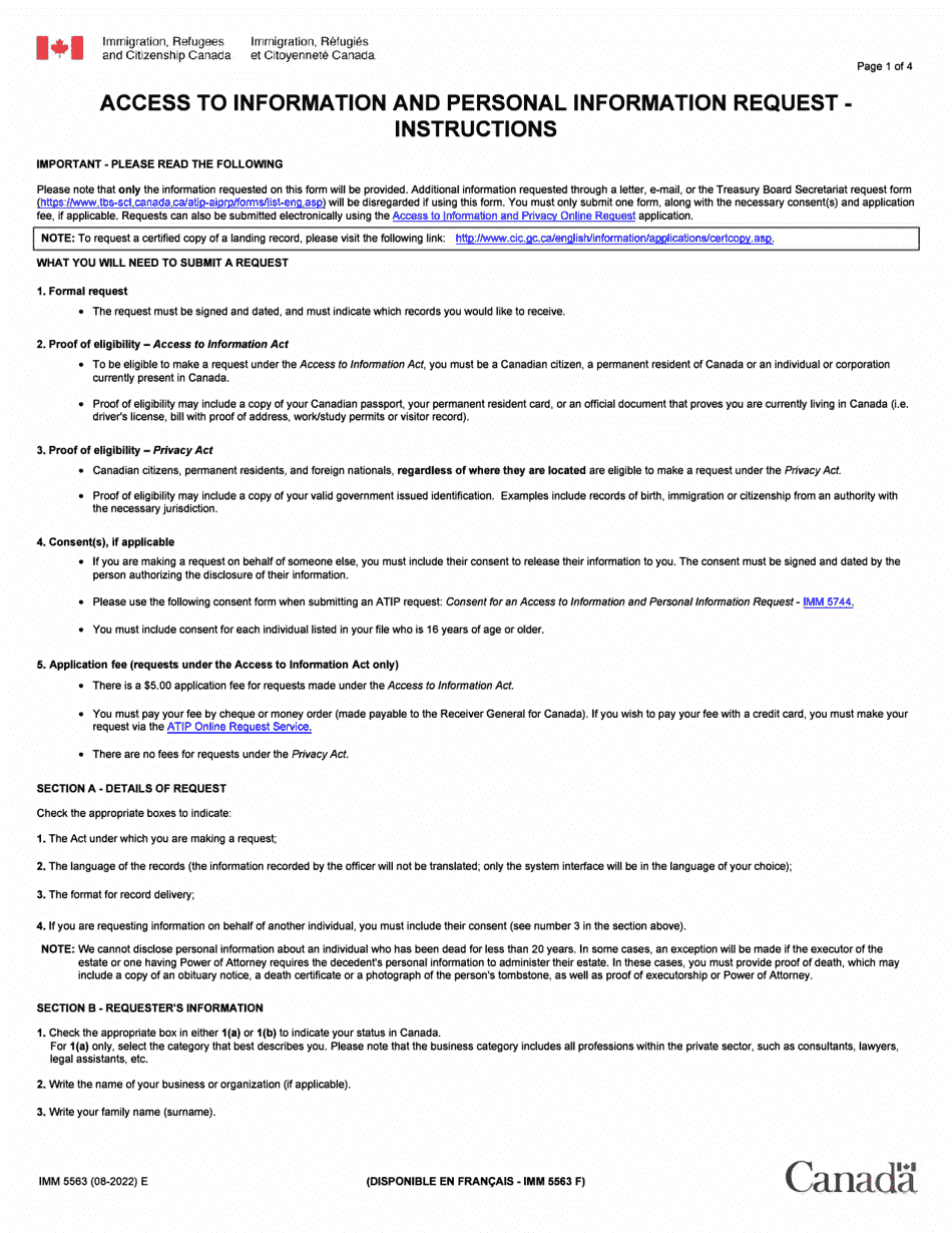 Form IMM5563 Download Fillable PDF Access to Information and Personal ...