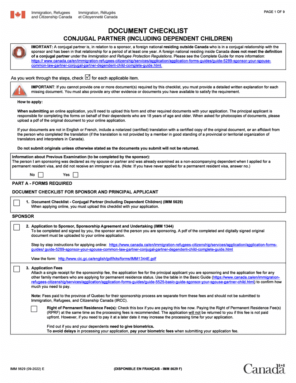 Form IMM5629 Download Fillable PDF Document Checklist - Sponsoring a ...