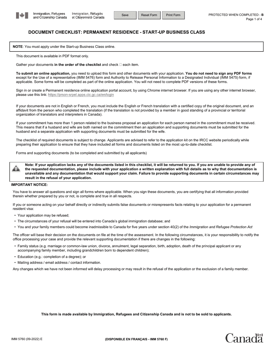 Form IMM5760 Download Fillable PDF or Fill Online Document Checklist ...