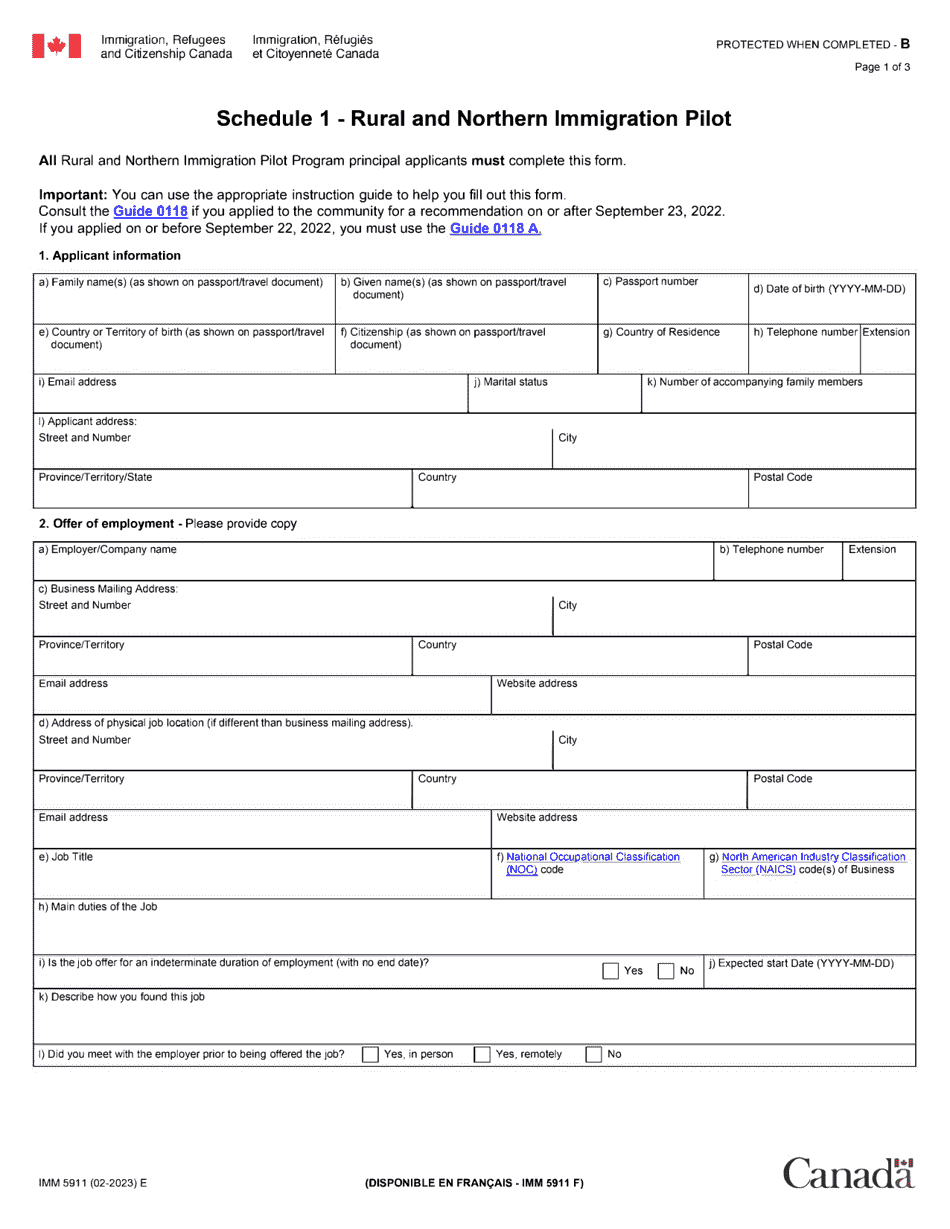 Form IMM5911 Schedule 1 - Fill Out, Sign Online and Download Fillable ...