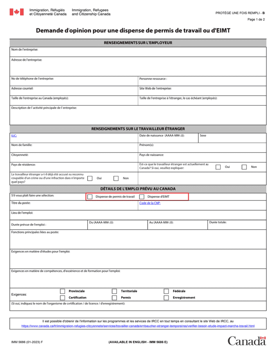 Forme IMM5686 Download Fillable PDF or Fill Online Demande D'opinion ...