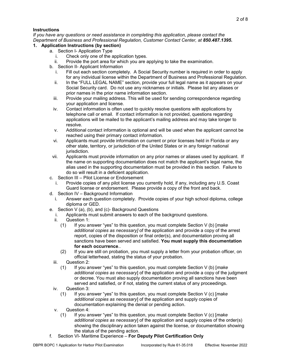 Form DBPR BOPC1 Download Printable PDF or Fill Online Application for ...