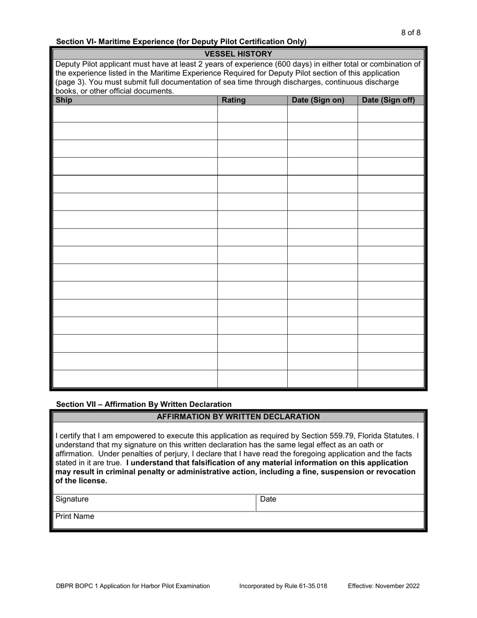 Form DBPR BOPC1 Download Printable PDF or Fill Online Application for ...
