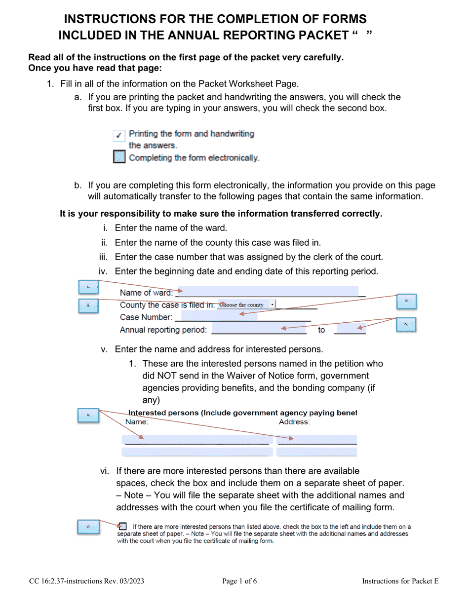 Download Instructions for Form CC16:2.37 Packet E PDF | Templateroller