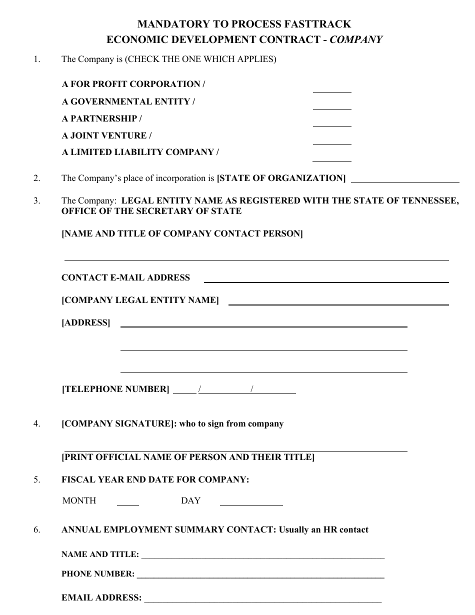 Tennessee Mandatory to Process Fasttrack Economic Development Contract ...