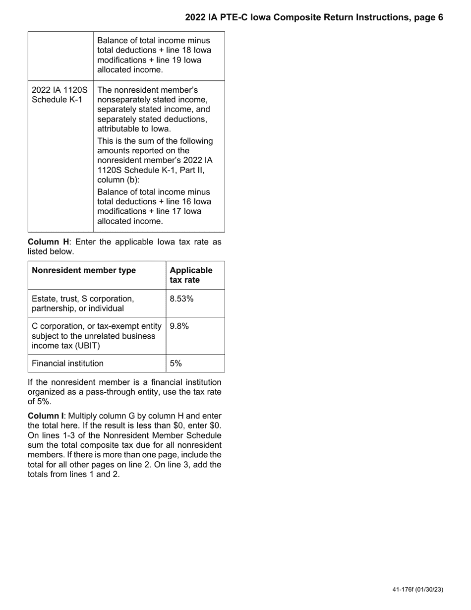 Download Instructions for Form IA PTE-C, 41-174 Iowa Composite Return ...