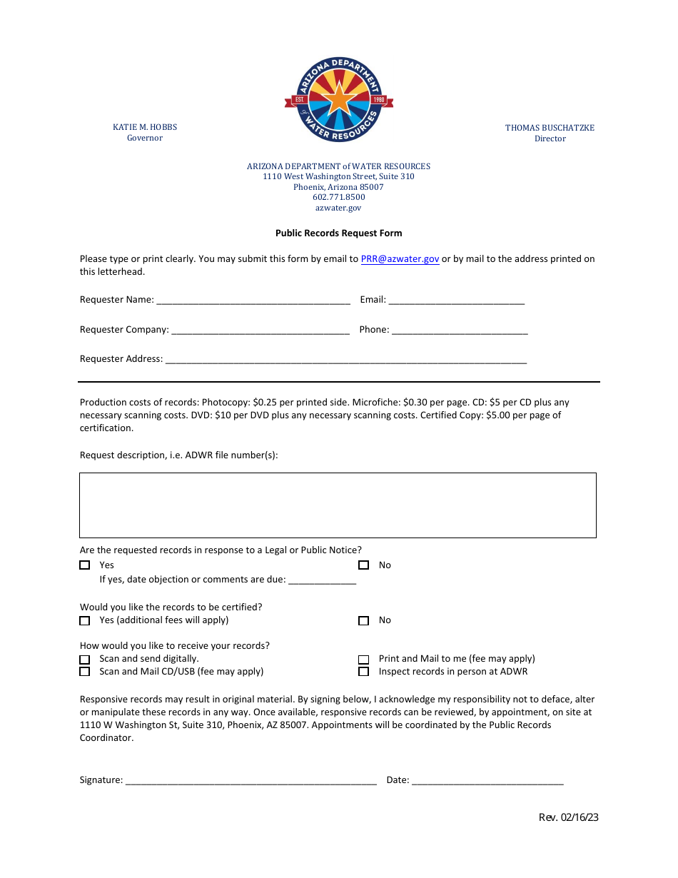 Arizona Public Records Request Form Download Fillable PDF | Templateroller