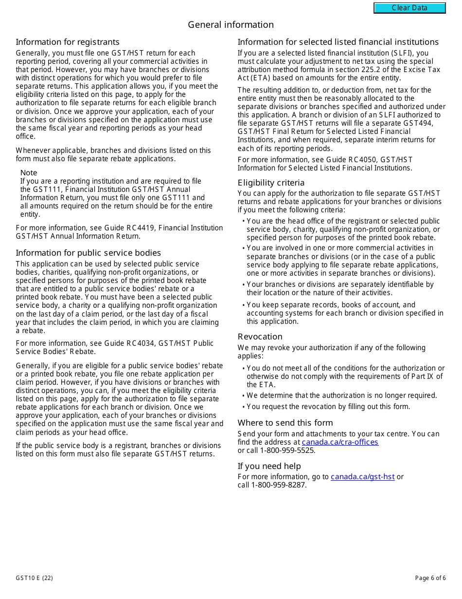 Form GST10 Download Fillable PDF or Fill Online Application or Revocation of the Authorization ...