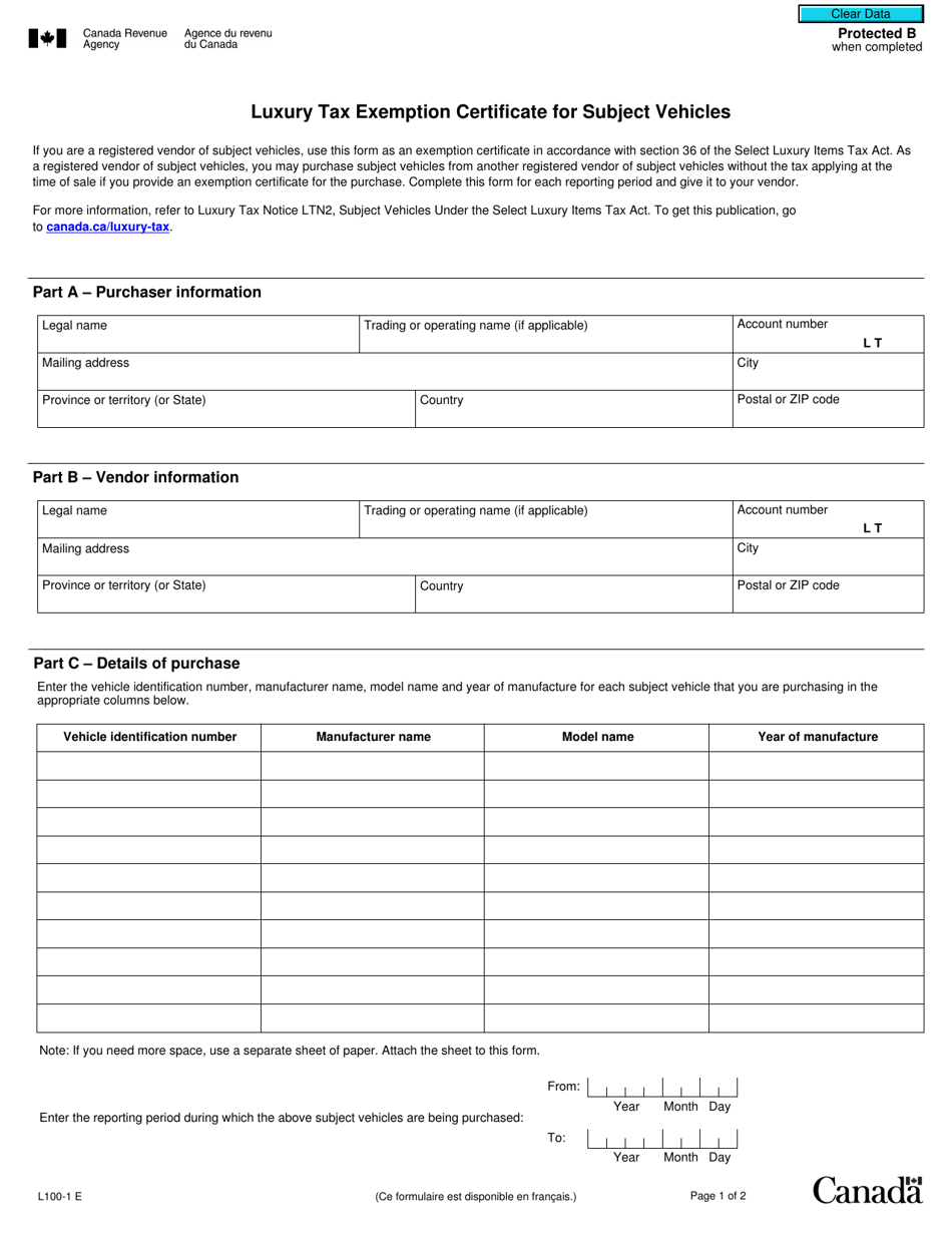 Form L100-1 - Fill Out, Sign Online and Download Fillable PDF, Canada ...
