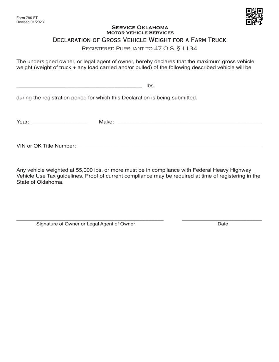 Form 786-FT - Fill Out, Sign Online and Download Fillable PDF, Oklahoma ...