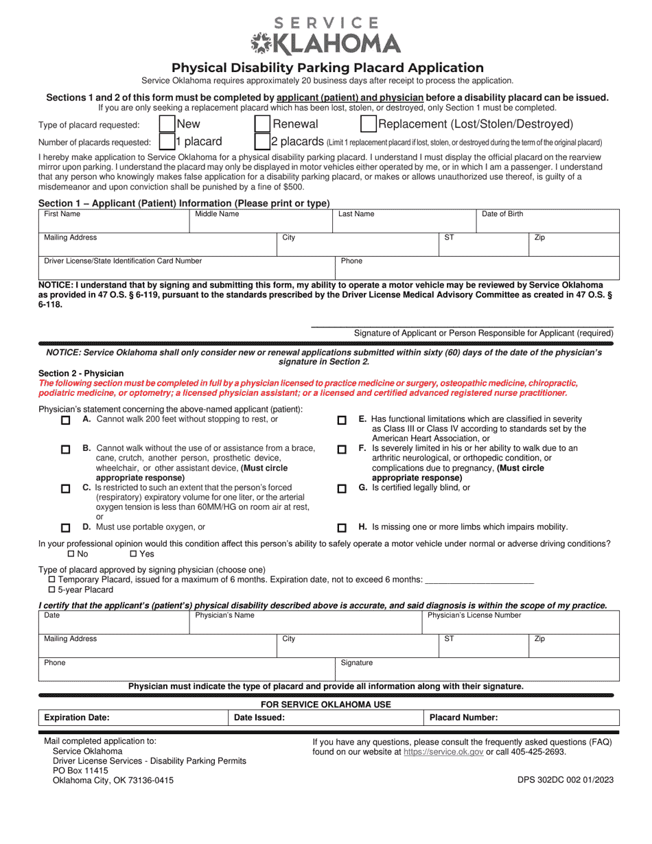 Form DPS302DC 002 - Fill Out, Sign Online and Download Fillable PDF, Oklahoma | Templateroller