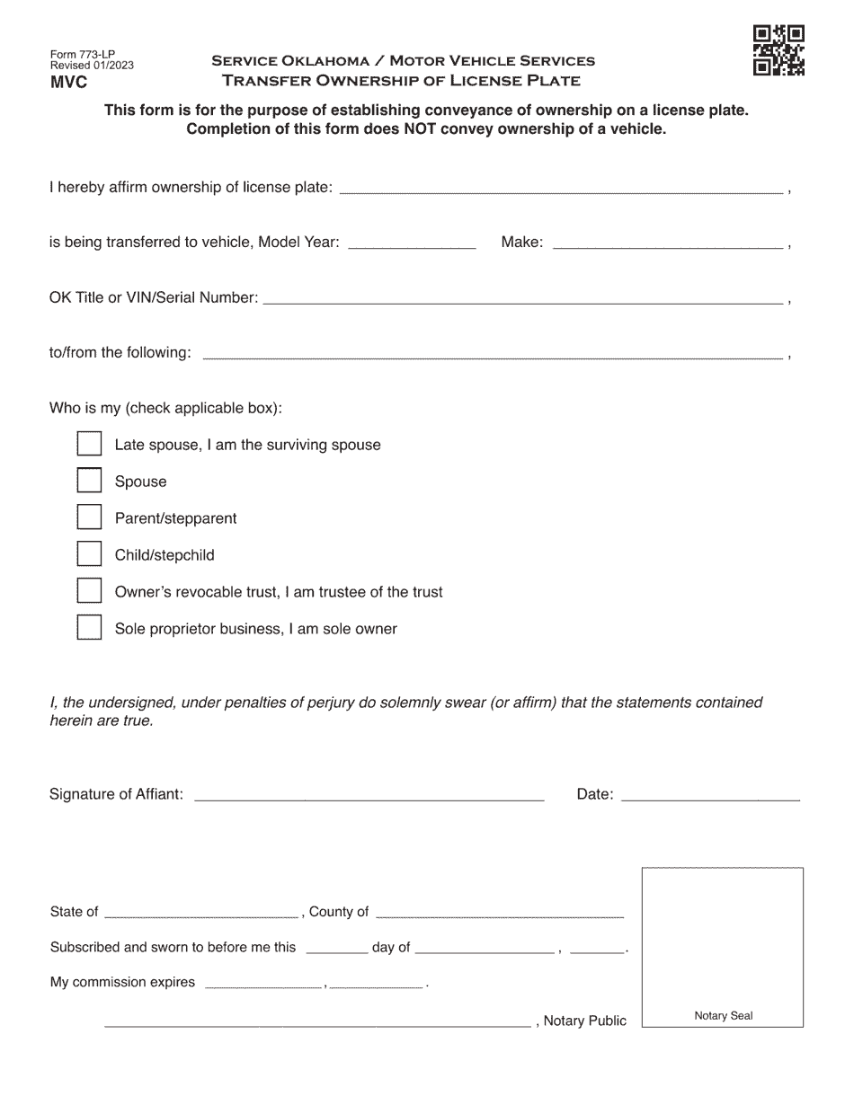 Form 773-LP - Fill Out, Sign Online and Download Fillable PDF, Oklahoma | Templateroller