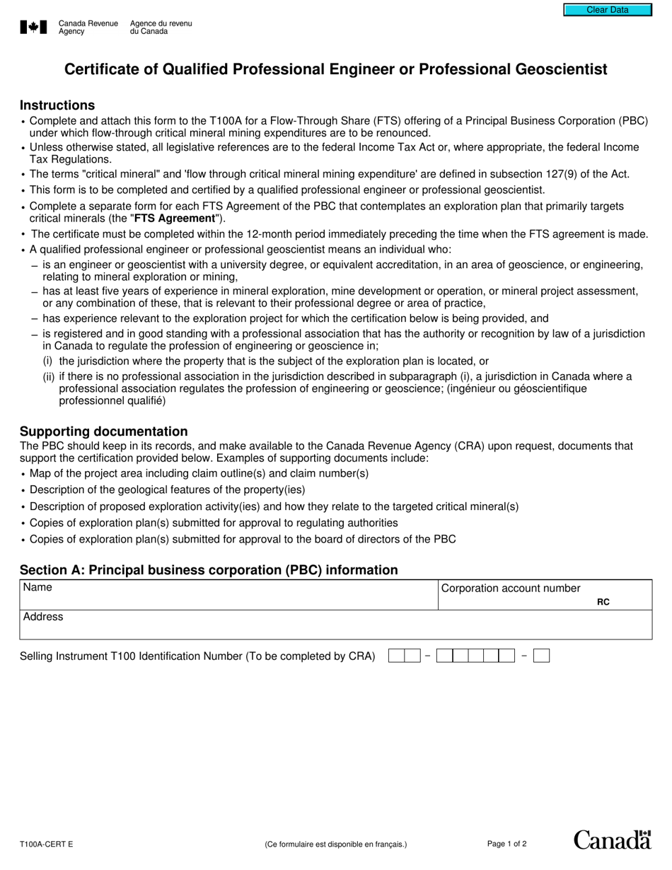 Form T100A-CERT - Fill Out, Sign Online and Download Fillable PDF ...