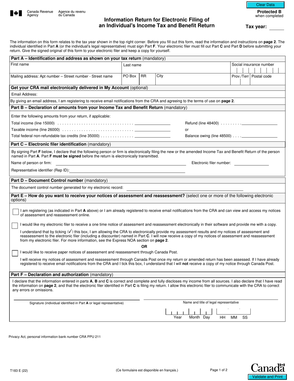 Form T183 Download Fillable PDF or Fill Online Information Return for ...