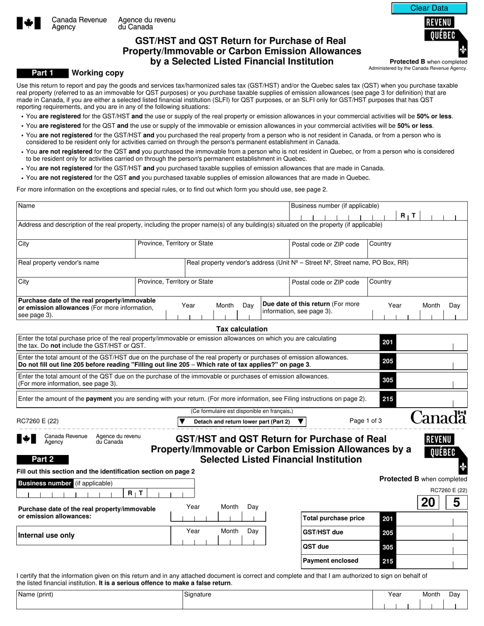Form RC7260 - Fill Out, Sign Online and Download Fillable PDF, Canada ...