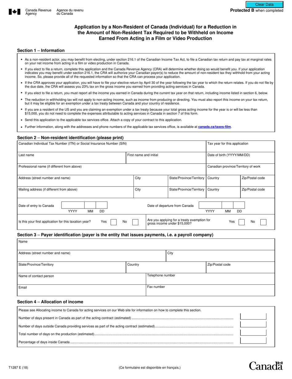 Form T1287 - Fill Out, Sign Online and Download Fillable PDF, Canada ...