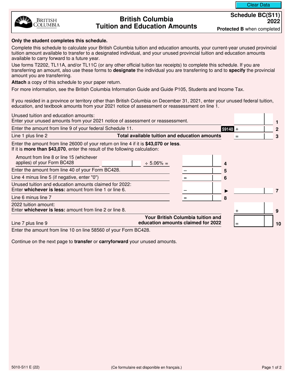 Form 5010-S11 Schedule BC(S11) - 2022 - Fill Out, Sign Online and Download Fillable PDF, Canada ...